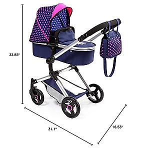 Bayer Design Baby Doll City Vario Pram, Blue Pink with Hearts Unicorn