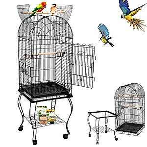 63.5 Inches Medium Bird Cage Open Top Parrot Cage with Detachable Stand, Rolling Wheels Lovebird Cockatiel Quaker Sun Parakeet Green-Cheek Conure Cage