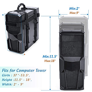 Trunab PC Tower Carrying Strap with Rubber Handle, Desktop Carrying Case Belt Computer Travel Holder with Pockets for Cable, Mouse, Ideal for Transporting On The Go - Patented Design