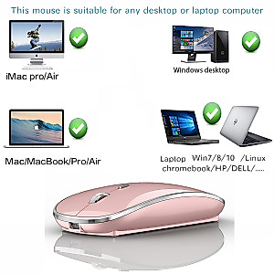 Wireless Mouse for MacBook Pro MacBook Air Mac iMac Desktop Computer Chromebook Win7/8/10 PC HP Dell Laptop (Rose Gold)