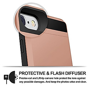 Vofolen Case for iPhone 8 Plus Case Wallet Credit Card Holder ID Slot Sliding Cover Hidden Pocket Dual Layer TPU Bumper Armor Anti-Scratch Protective Hard Shell Case for iPhone 8 Plus 7 Plus Rose Gold