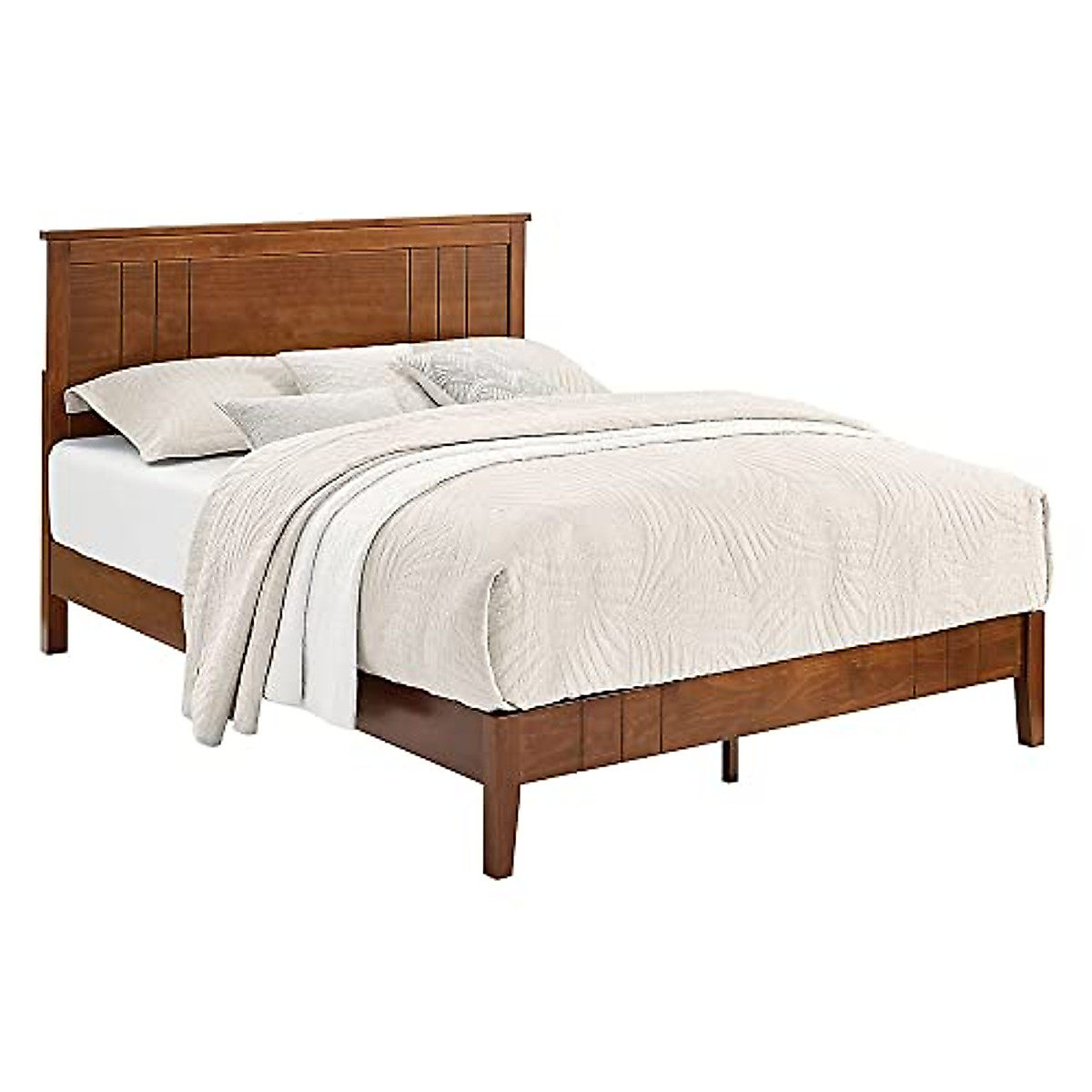 MUSEHOMEINC Mid-Century Modern Solid Wooden Platform Bed with Adjustable Height Headboard for Bedroom,King Size Wooden Bed Frame with Headboard,Wood Slat Support & No Box Spring Needed