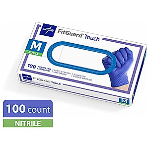 Medline FitGuard Touch Nitrile Exam Gloves, Disposable, Powder-Free, Cobalt Blue, Medium, Box of 100