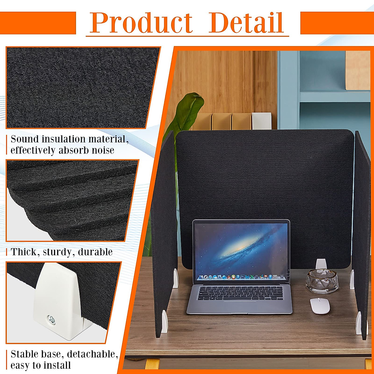 6 Packs Desk Divider Privacy Panel 20 x 24 Inch Acoustic Freestanding Desktop Partition Desk Dividers for Office Student Test Dividers Sound Proof Dividers Reducing Noise Visual Distractions (Black)