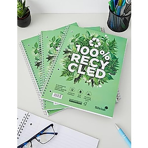Silvine A4+ Premium Recycled Wirebound Notebook, Lined with Margin, 120 Pages of 100% Recycled Paper. Ref R102 [Pack of 5]