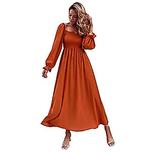Floerns Women's Boho Floral Print Square Neck Flounce Sleeve A Line Long Dress A Burnt Orange XS