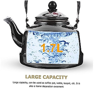 FELTECHELECTR Enamel Kettle Induction Tea Kettle Black Kettle Camping Kettle Porcelain Teapot Cast Iron Enamel Kettle Loose Leaf Teapot Black Retro Tea Pot Kitchen Kettle Enamel Water Pot Coffee