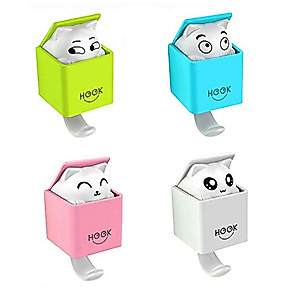 JUHOT Cute Cat Wall Hook, Fun Adhesive Kids Wall Hooks for Boy and Girl Room Bedroom Hanging Towel, Coat, Hat, Scarf, Cloth, Key, Bag, Belt, Toy and More [4-Pack]