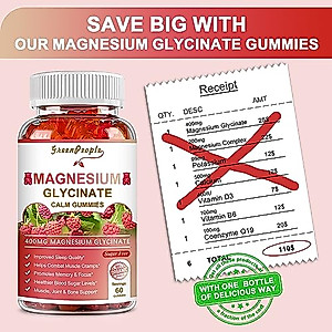 Magnesium Glycinate Gummies 400mg - Sugar Free Magnesium Potassium Supplement with Vitamin D, B6, CoQ10 for Calm Mood & Sleep Support - 60 Raspberry Gummies