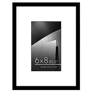 Americanflat 6x8 Picture Frame with Shatter-Resistant Glass - Use as 4x6 Frame with Mat or 6x8 Frame Without Mat - Streamline Collection - Thin Photo Frame for Wall and Tabletop Display - Black