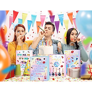 SNABETNA Music Birthday Party Paper Bags Decorations,16pcs Goodies Bags,Double Sided Birthday Paper Bags With 4 Styles, Music Theme Birthday Party Favors