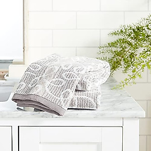 Violet Linen Scroll Pattern, 100% Terry Plush 600 GSM Cotton Super Soft Highly Absorbent Jacquard Fashion Towel for Bathroom, Premium Hotel & Spa Quality, Gray, 20 Inch X 30 Inch, Hand Towels