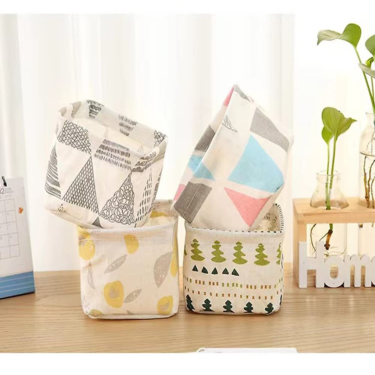 Desktop Waterproof Mini Canvas Storage Basket Bins Organizer Makeup Sundries Storage Box for Brush Pen Lipstick Hair ring Holder Drawer divider (A combination)