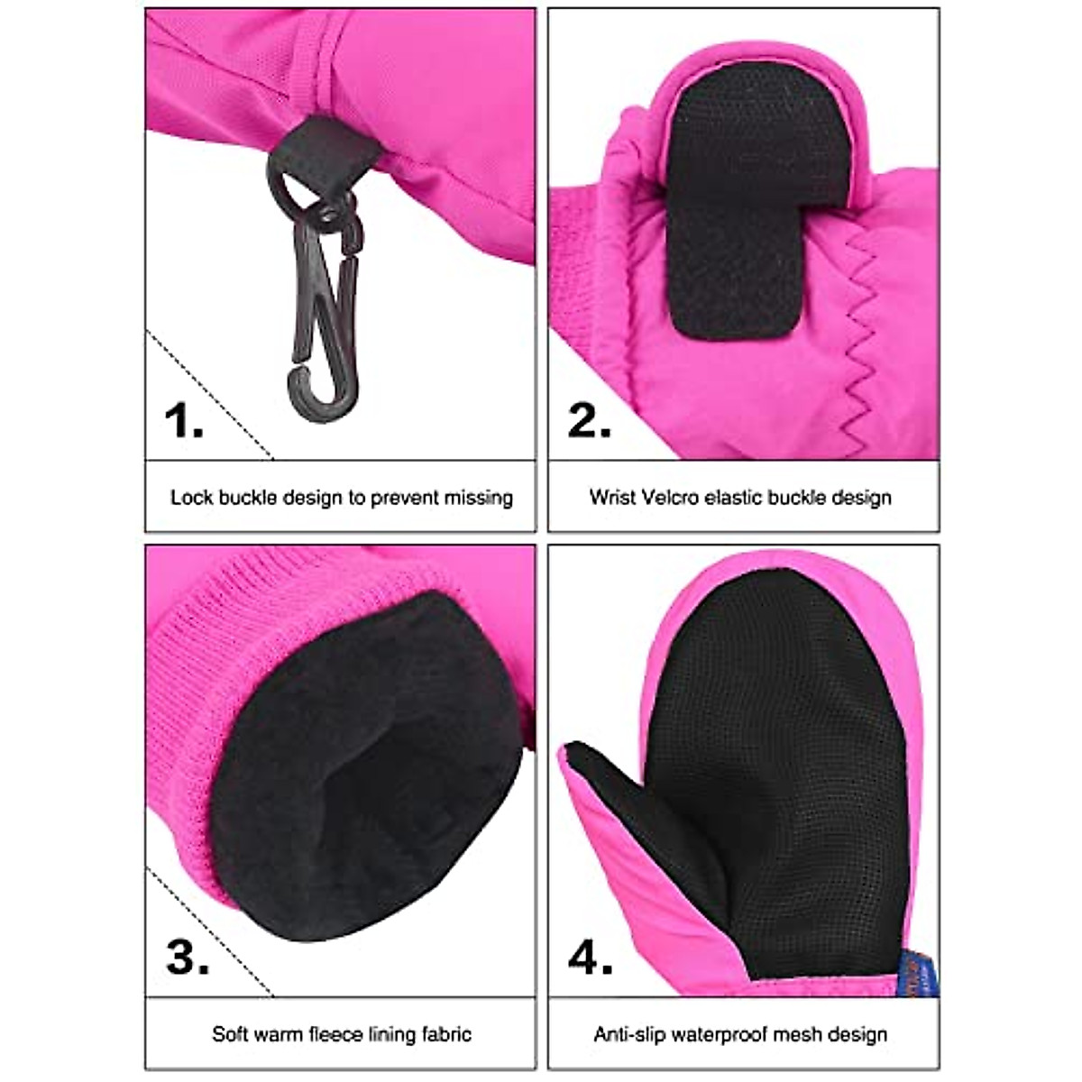 Toddlers Mittens Kids Winter Snow Waterproof Mitten Unisex Baby Lined Fleece Warm Skiing Gloves for Baby Boy Girl Black 1-2 Years