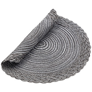 SHACOS Round Placemats Set of 6 Woven Round Table Mats 15 inch Braided Border Washable Cotton Polyester Circle Place Mats, Gray