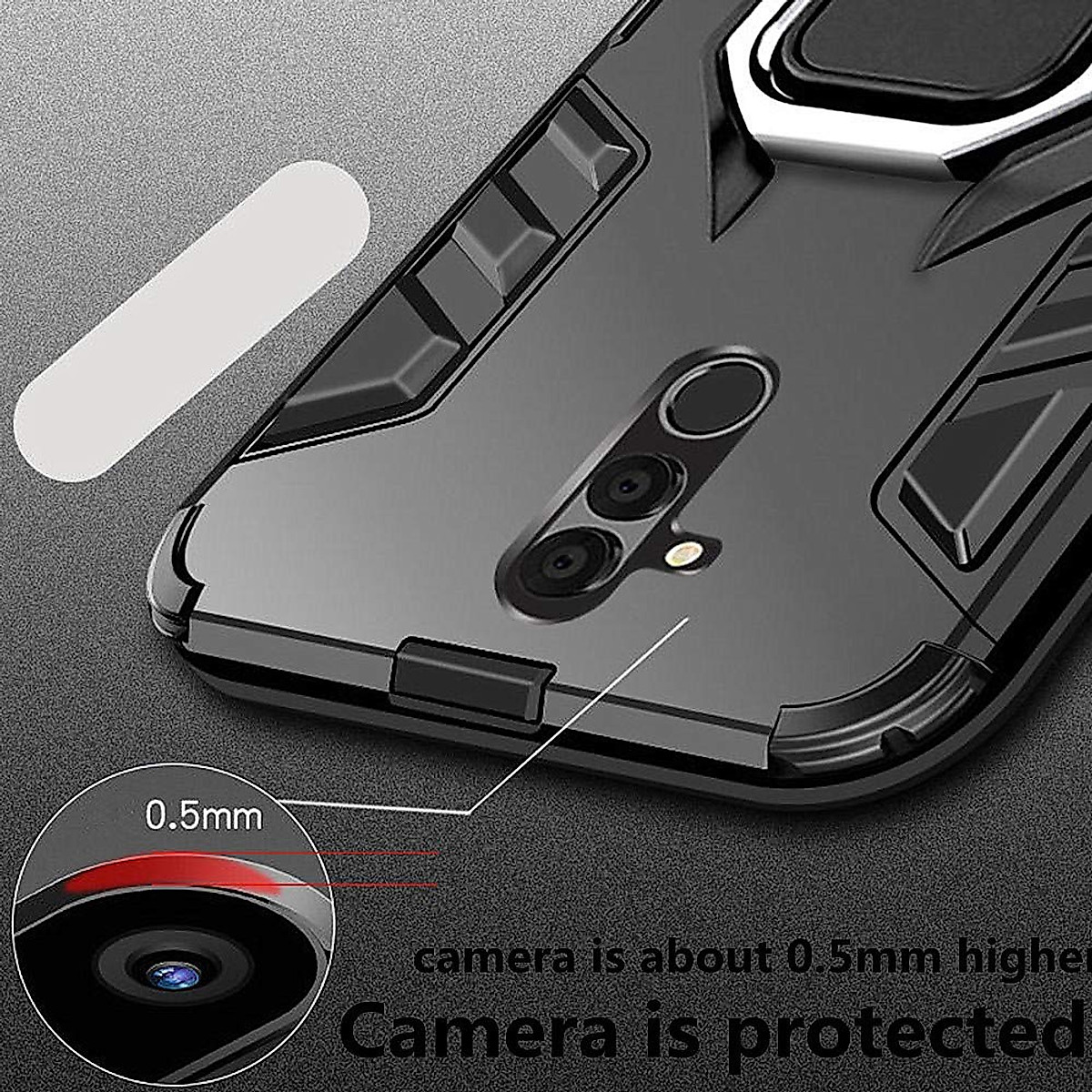 DuoLide for Huawei Mate 20 Lite Case, 2 in 1 Hybrid Heavy Duty Armor Shockproof Defender Kickstand Dual Layer Bumper Hard Back Case Cover Tempered Glass Screen Protector，Black