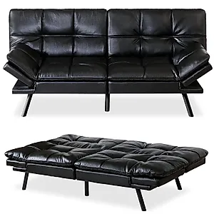 Anwick Futon Sofa Bed with Adjustable Armrests, Lounge Memory Foam Sleeper Couch, Convertible Loveseat Daybed for Modern Office, Apartment, Compact Living Room
