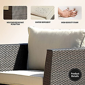 XIZZI Patio Furniture Set Outdoor Sectional Sofa with 42" 50000BTU Gas Propane Fire Pit Table 13 Pieces PE Wicker Rattan Patio Conversation Sets with 4 Pillows and Furniture Covers,Fire Pit/Beige