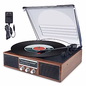LUXSWAY Bluetooth Record Player Turntable,3-Speed Turntable Vinyl Record Player FM Radio with 2 Built-in Stereo Speakers,33 45 78RPM Vintage Phonograph Player,L/R Line Out Speaker,Dust Cover