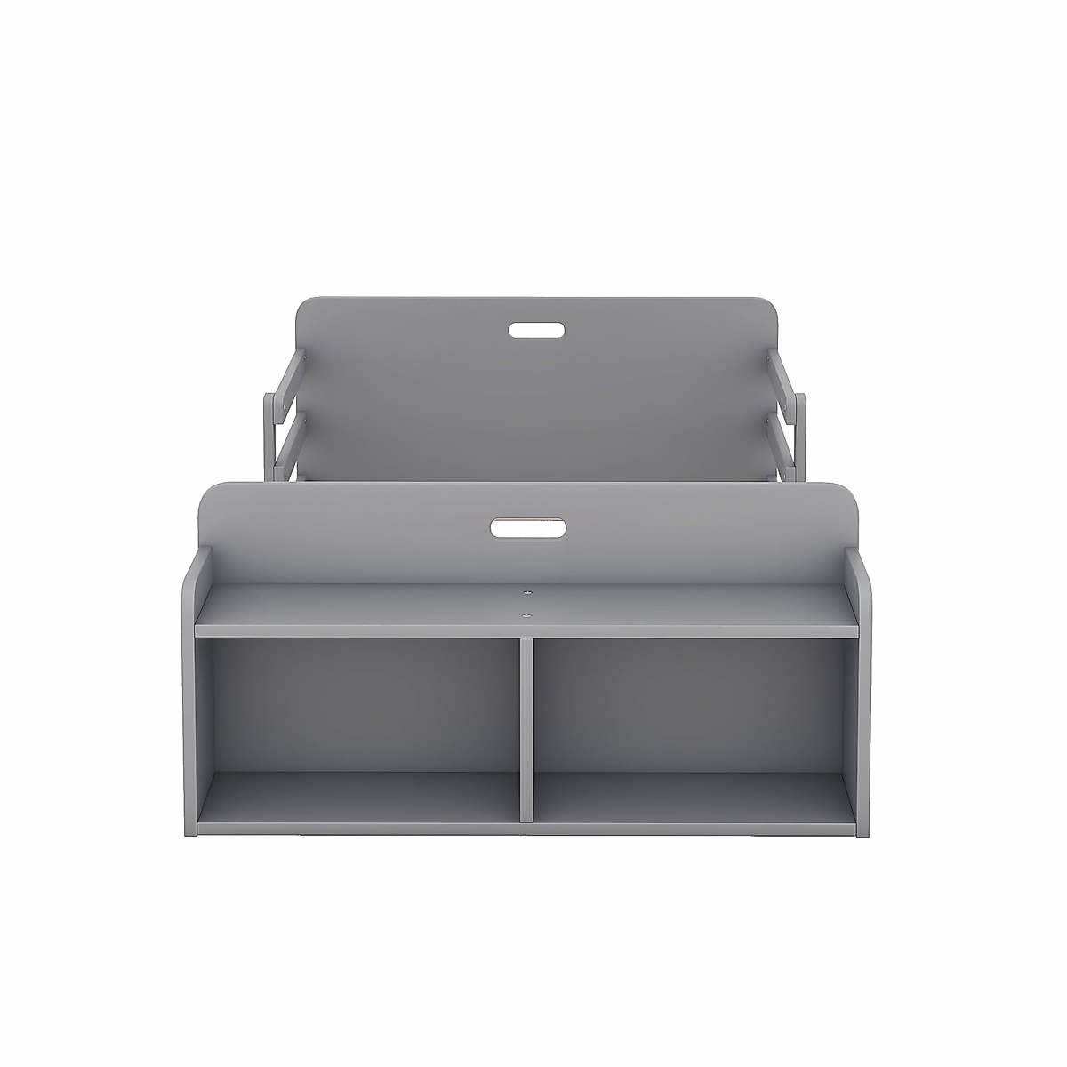 Twin Size Floor Bed with Rails and Storage Bench, Wood Kids Platform Bed Frame with Headboard and Footboard, No Box Spring Needed, Gray