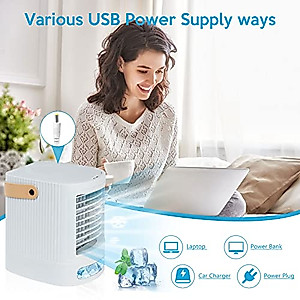 Longzhuo Portable Air Conditioner, 4 in 1 Evaporative Air Cooler with 600ml Water Tank, 7 Night Light Portable Air Cooler, Personal Desktop Cooling Fan for Car Home Camping Room