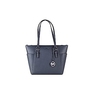 Michael Kors Charlotte Large Top Zip Tote (Navy/Silver Hardware)