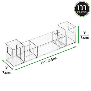 mDesign Plastic Bathroom Medicine Cabinet Organizer with Handles - Divided Vanity Storage Holder/Container for Cotton Swabs, Makeup, Bathroom Essentials/Toiletries, Lumiere Collection, 2 Pack - Clear