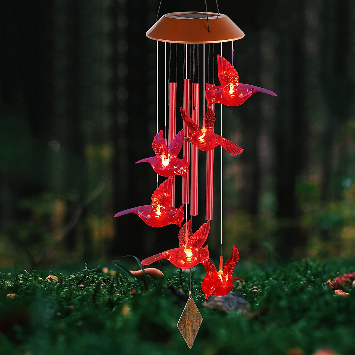 Cardinal Bird Solar windchimes Outdoor, Garden Christmas Lights,red Bird Garden Decor,Father Gift, Mother Gift, Mothers Day for Grandma,Sister Gifts,Gardening Gifts for Women,Friend Birthday Gift