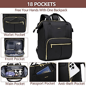 FOCDOD Women Laptop Backpack Teacher Bags: 17.3 Inch Nurse Computer Backpack with USB Port Work Bag Stylish Travel Daypack Bookbag Waterproof for Business Woman Gifts BLACK