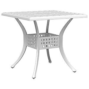 vidaXL White Cast Aluminum Patio Dining Set - Square Garden Table and Four Chairs with Umbrella Hole for Outdoor, Lawn, Backyard