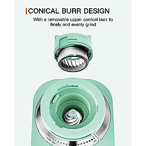 Electric Conical Burr Coffee Grinder, Adjustable Burr Mill with 19 Precise Grind Setting, Stainless Steel Coffee Grinder Electric for Drip, Percolator, French Press, Espresso, Green