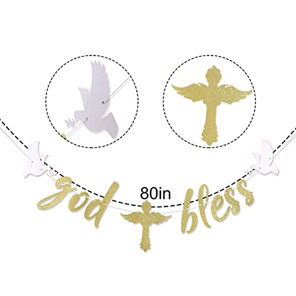 YESSWL God Bless Banner - Golden Glitter Boy/girl Baptism Banner, God Bless Banner Baptism, First Holy Communion Baby Shower Banner Party Decorations, Baby Baptism Shower