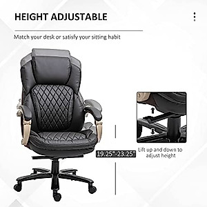 Vinsetto Big and Tall Executive Office Chair with Wide Seat, Computer Desk Chair with High Back Diamond Stitching, Adjustable Height & Swivel Wheels, Brown