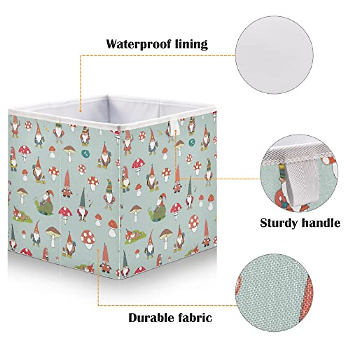 Wudan Fairytale Gnome Dwarf Elf Doodle Storage Basket Bin Foldable Storage Box Hamper Dog Toy Bin for Pillows Nursery Home Closet Organizing Deco