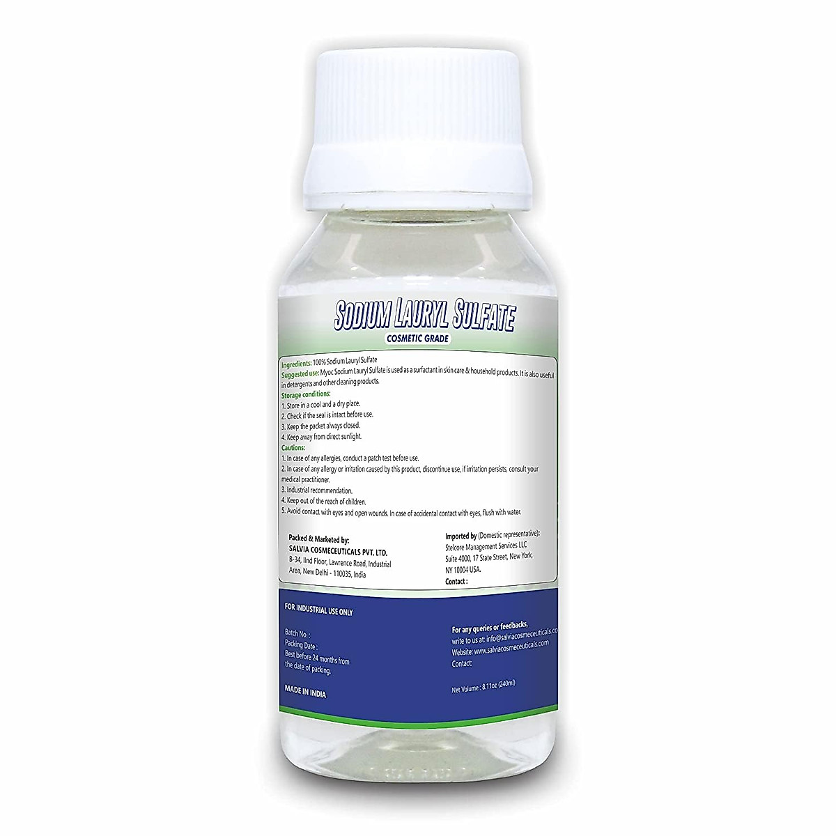 Myoc Sodium Lauryl Sulfate-240 Ml (8.11 Fl.Oz), Sodium Lauryl Sulfate for Liquid, Sodium Lauryl Sulfate for Shampoo (Pack of 2)