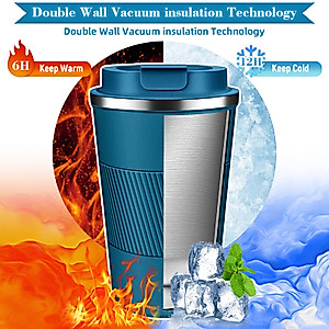 BAYTWA Coffee Tumbler 12oz/380ml - Insulated Coffee Mug with Lid, Leakproof Travel Coffee Cup, Stainless Steel Reusable Coffee Mug for Hot&Cold Drinks, Thermal Coffee Cups for Men Women-Blue/1 Pack