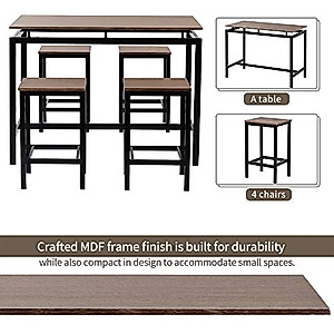 P PURLOVE 5 Pcs Dining Table Set for 4,Counter Height Table and Chair Set for 4, Wood Pub Bar Table Set Perfect for Breakfast Nook, Small Space