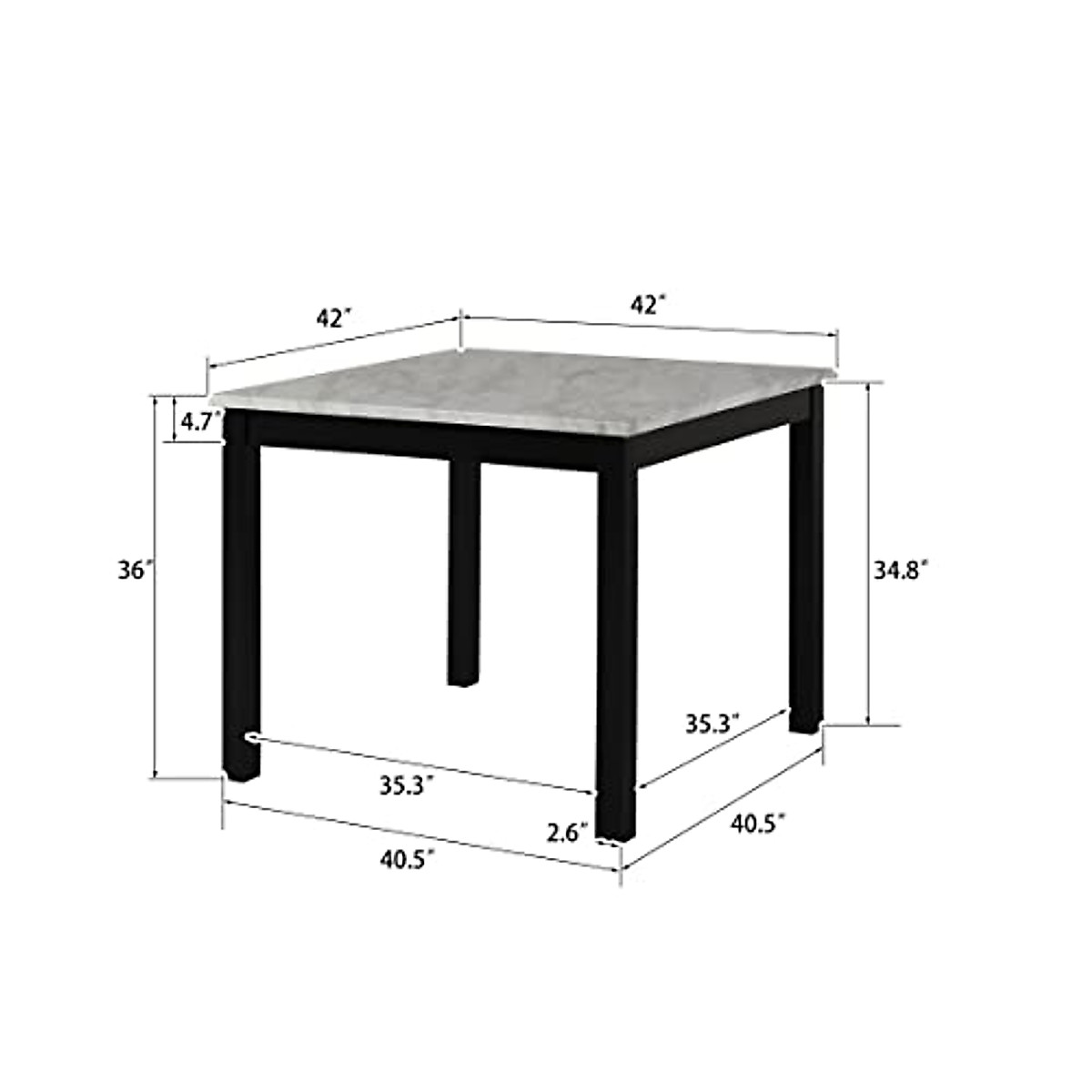 ERDAYE 5 Pcs 5-Piece Counter Height Set with One Faux Marble Table and Four Velvet Upholstered-Seat Chairs for Home Kitchen Dining Room Furniture Breakfast, Lunch and Dinner, Black