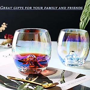 Iridescent Snow Mountain Whiskey Glasses Set of 2 Old Fashioned Rocks Glass 11.8 Oz Handblown Lead-free Whisky Tumbler Premium Crystal Glass for Scotch/ Bourbon/ Cognac/ Liquor/ Rum/ Vodka/ Cocktails
