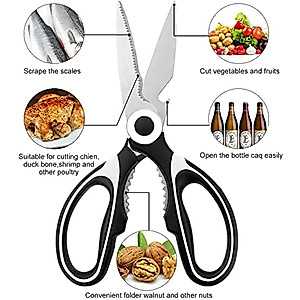 Kitchen Shears Multi Purpose Strong Stainless Steel Kitchen Utility Scissors with Cover Poulry,Fish, Meat, Vegetables Herbs, Bones, Dishwasher Safe (Black)