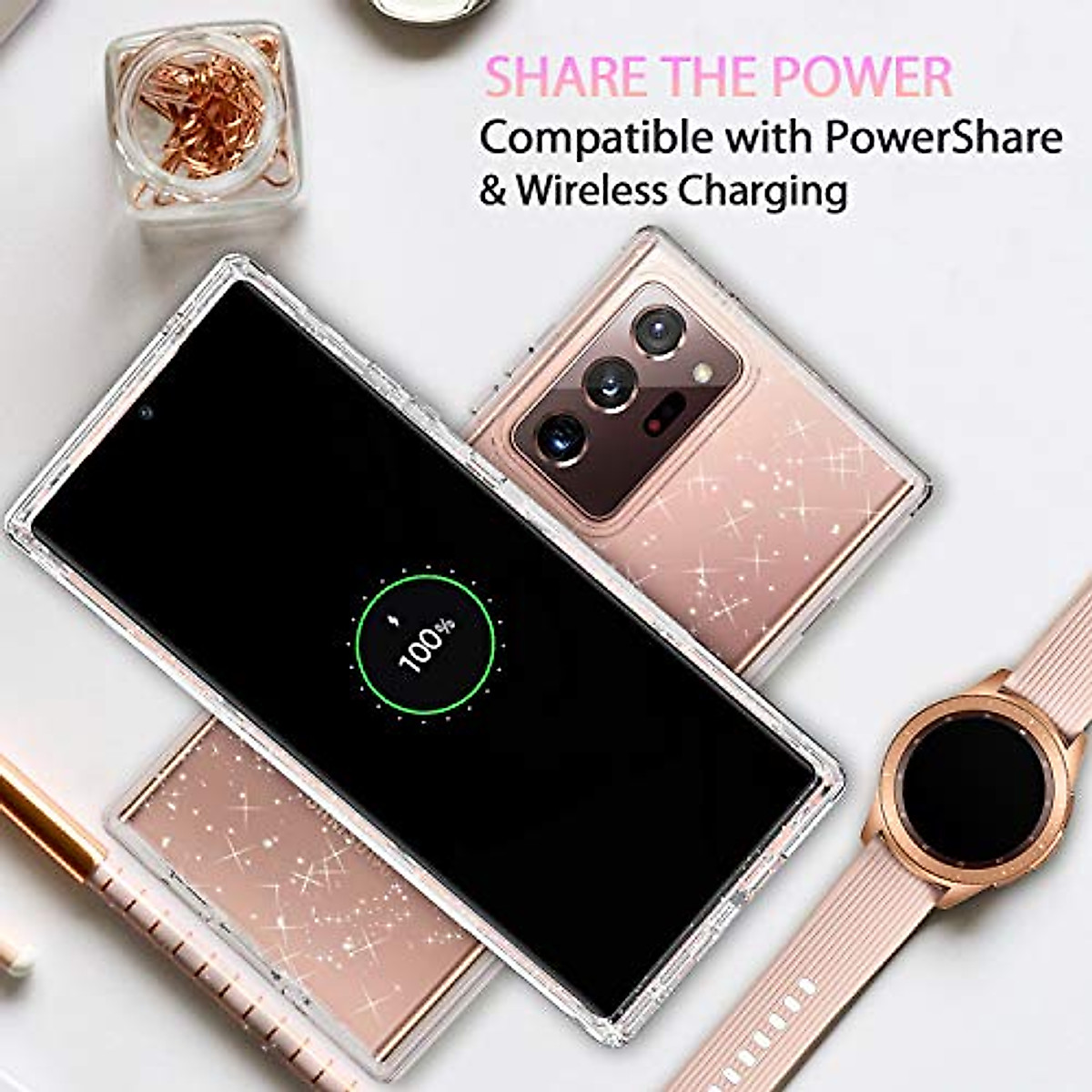 Coolwee Crystal Glitter Full Protective Case for Galaxy Note 20 Ultra 5G Heavy Duty Hybrid 3 in 1 Rugged Shockproof Women Girl Transparent for Samsung Galaxy Note 20 Ultra Shiny Clear Bling Sparkle