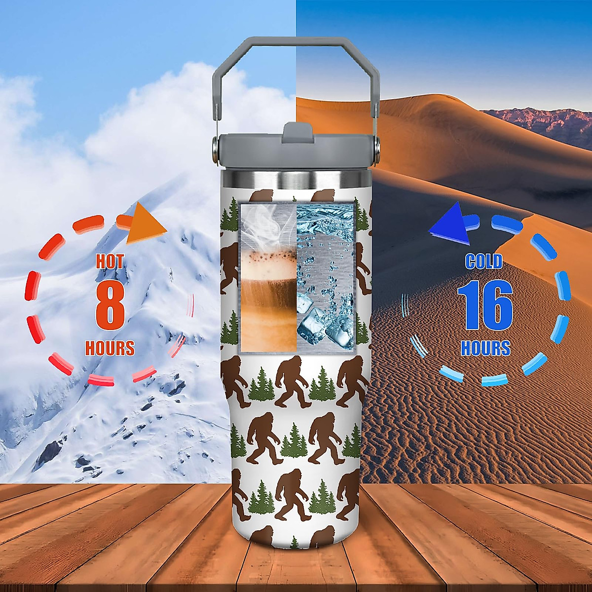 ysnifeiw 30oz Bigfoot Tumbler with Top Handle and Flip Straw Bigfoot/Sasquatch Gifts Cup for Dad Father's Day Birthday Christmas Gifts for Men