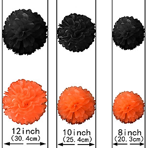 Black Orange Halloween Party Hanging Decorations - Graduation Construction Birthday Baby Shower Party Foil Swirls Tissue Paper Pom Poms Flowers Wedding Party Ceiling Hangings Decorations, 20Ct
