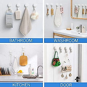 Suction Cup Hooks, No Drilling Suction Cups Heavy Duty Shower Hooks Max Hold 11lbs Wreath Hanger Powerful Suction Hooks Waterproof for Bathroom and Kitchen Towel, Loofah, Bathrobe, Clothes - 4 Pack