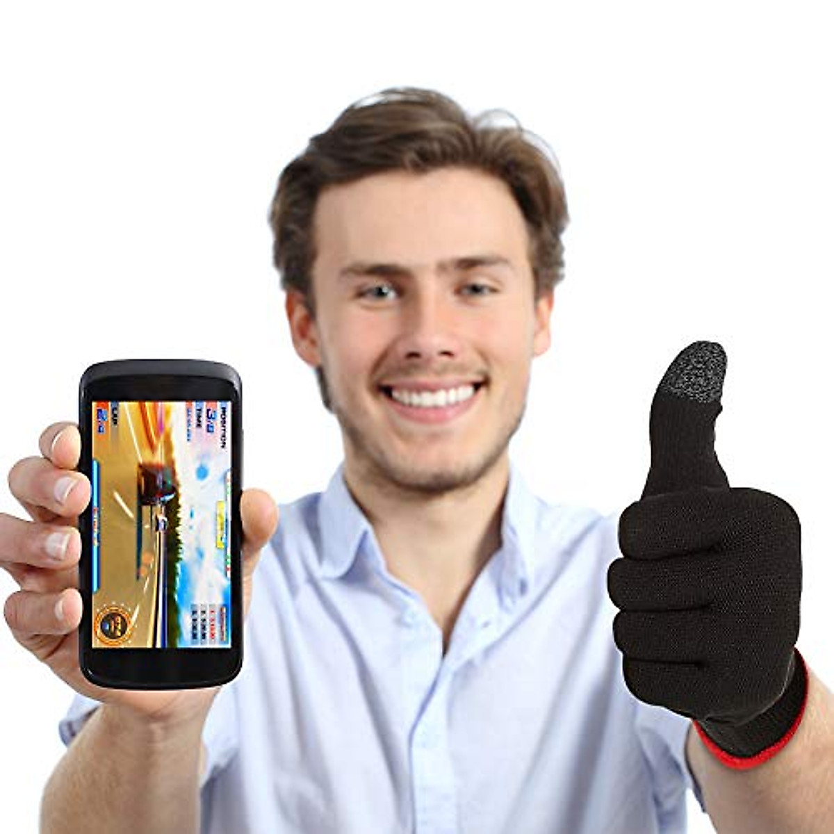 4 Pairs Game Gloves for Gaming Mobile Game Controllers Finger Gloves Set, Anti-Sweat Breathable Touch Finger Gloves Silver Fiber Material for Phone Games PUBG