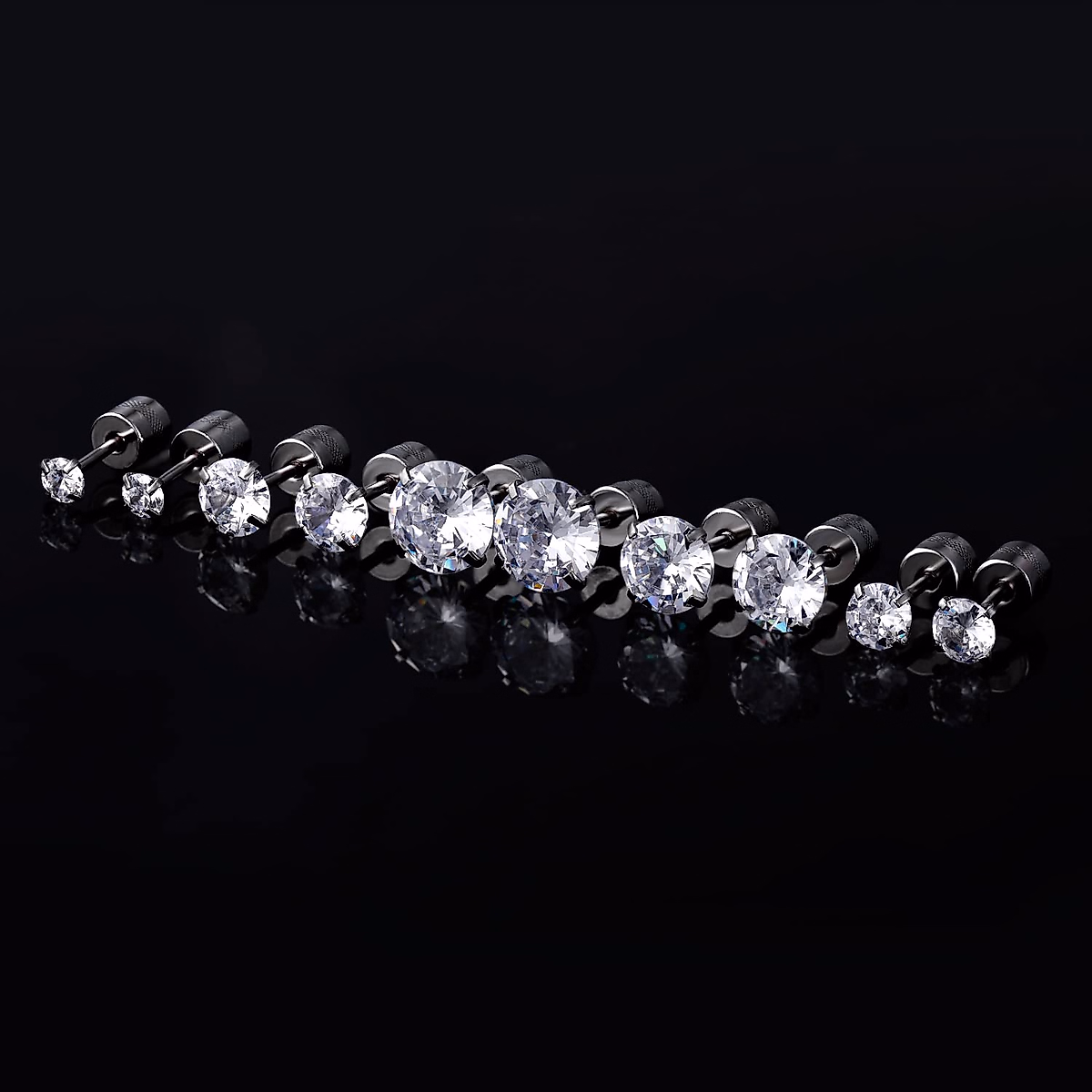 Titanium Screw Back Pack of Earrings Cubic Zirconia CZ Studs for Women Men 20G Helix Piercing Post 316L Surgical Stainless Steel Hypoallergenic for Sensitive Ears Simulated Diamond Set