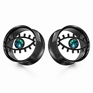 TBOSEN 1Pairs Eye Opal Style Ear Gauges Double Flared Flesh Tunnels Ear Tunnels and Plugs Body Piercing Gauges 0g-1" in 8mm-25mm