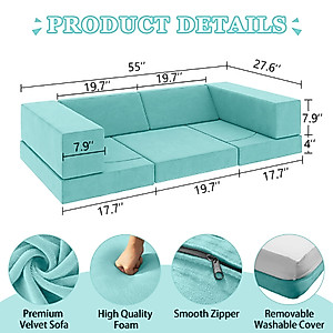 DEYGIA Modular Kids Play Couch, 9PCS Kids Couch for Playroom Bedroom, 9 in 1 Multifunctional Kids Sofa for Playing, Creativing, Sleeping, Indoor Toddler Couch for Boys and Girls (Ice-Snow Blue)