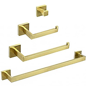 WINCASE Bathroom Hardware Set Gold, Brushed Bath Towel Bar Set 24 Inch, Wall Mounted Bathroom Accessories SUS 304 Stainless Steel