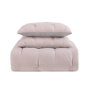 My World Twin XL Pleated 2-Piece Duvet Set, Blush/Silver Grey